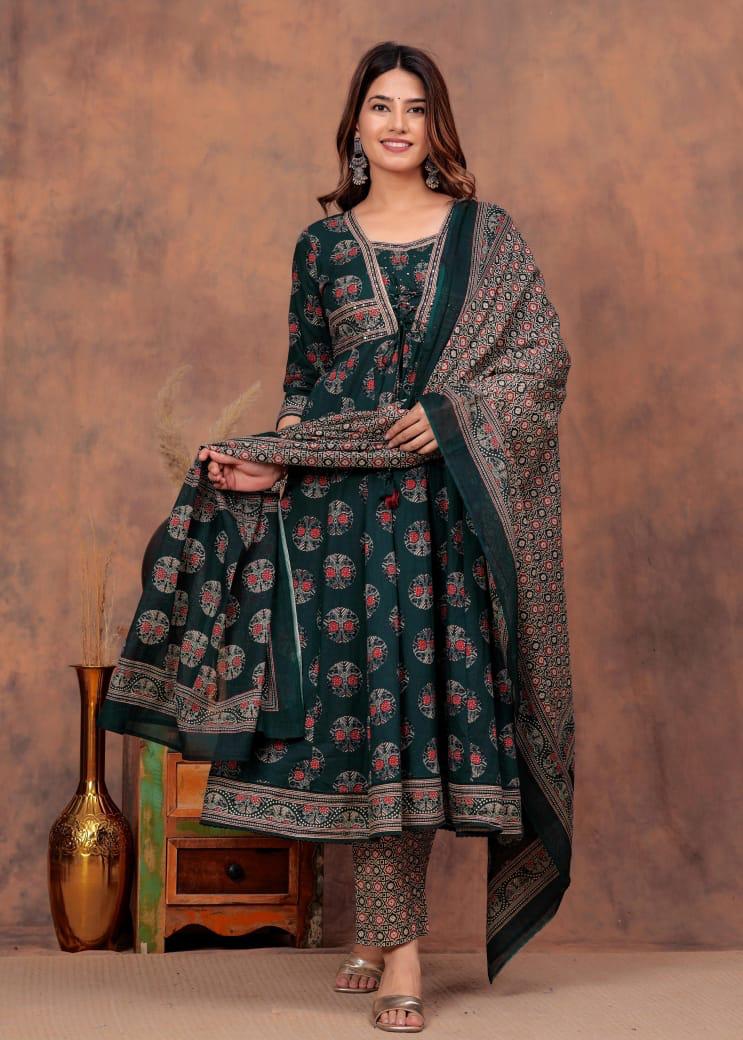 Pure cotton Anarkali full suit set– Aashvi Couture